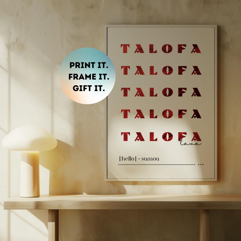 Samoan TALOFA LAVA (hello) Poster - Red Feathers | Gift | Pasifika Wall ...