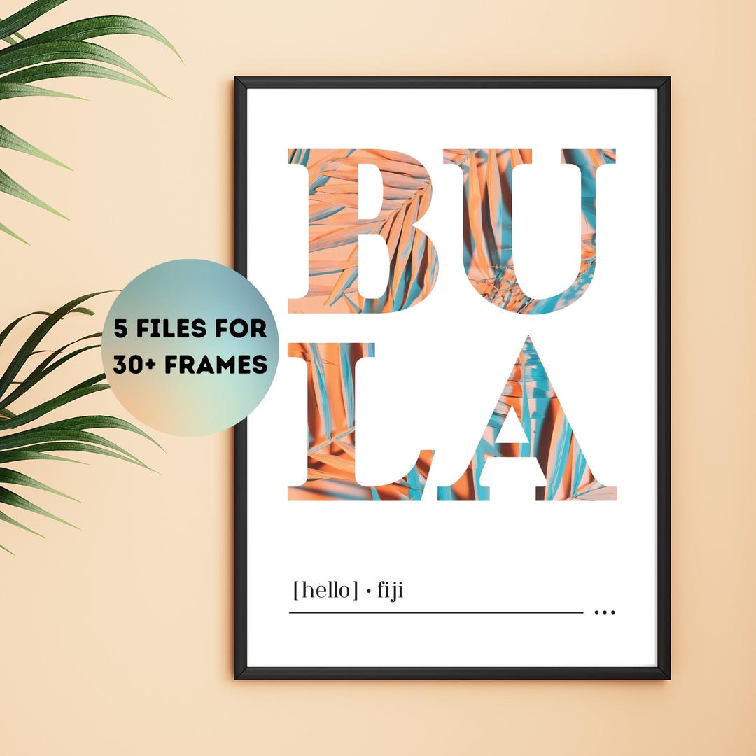 Fiji BULA (hello) Print, Sunset Peach | Fiji Gift | Pasifika Wall Art ...