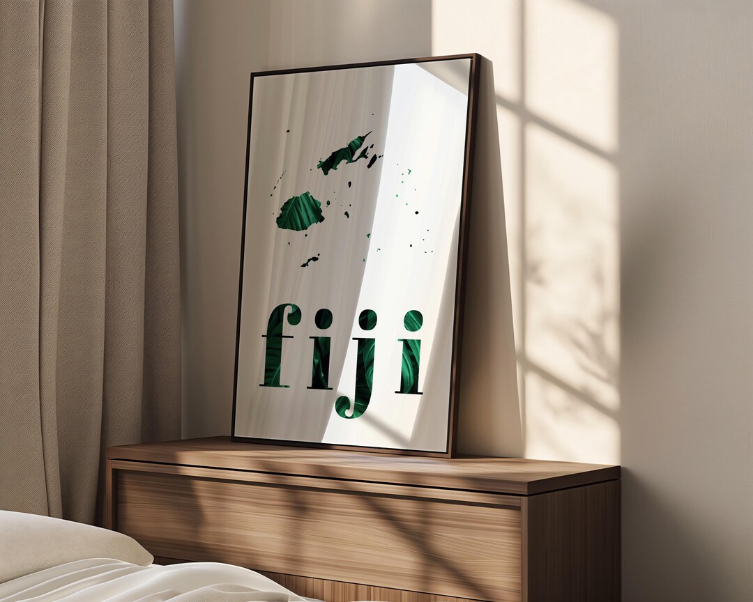 FIJI ISLANDS MAP Digital Print, Emerald Jungle | Fijian Gift | Pasifika ...