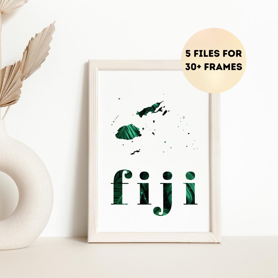 Fiji Islands Map Wall Art, Emerald Jungle | Printable JPEG | 5x7, 4x5 ...