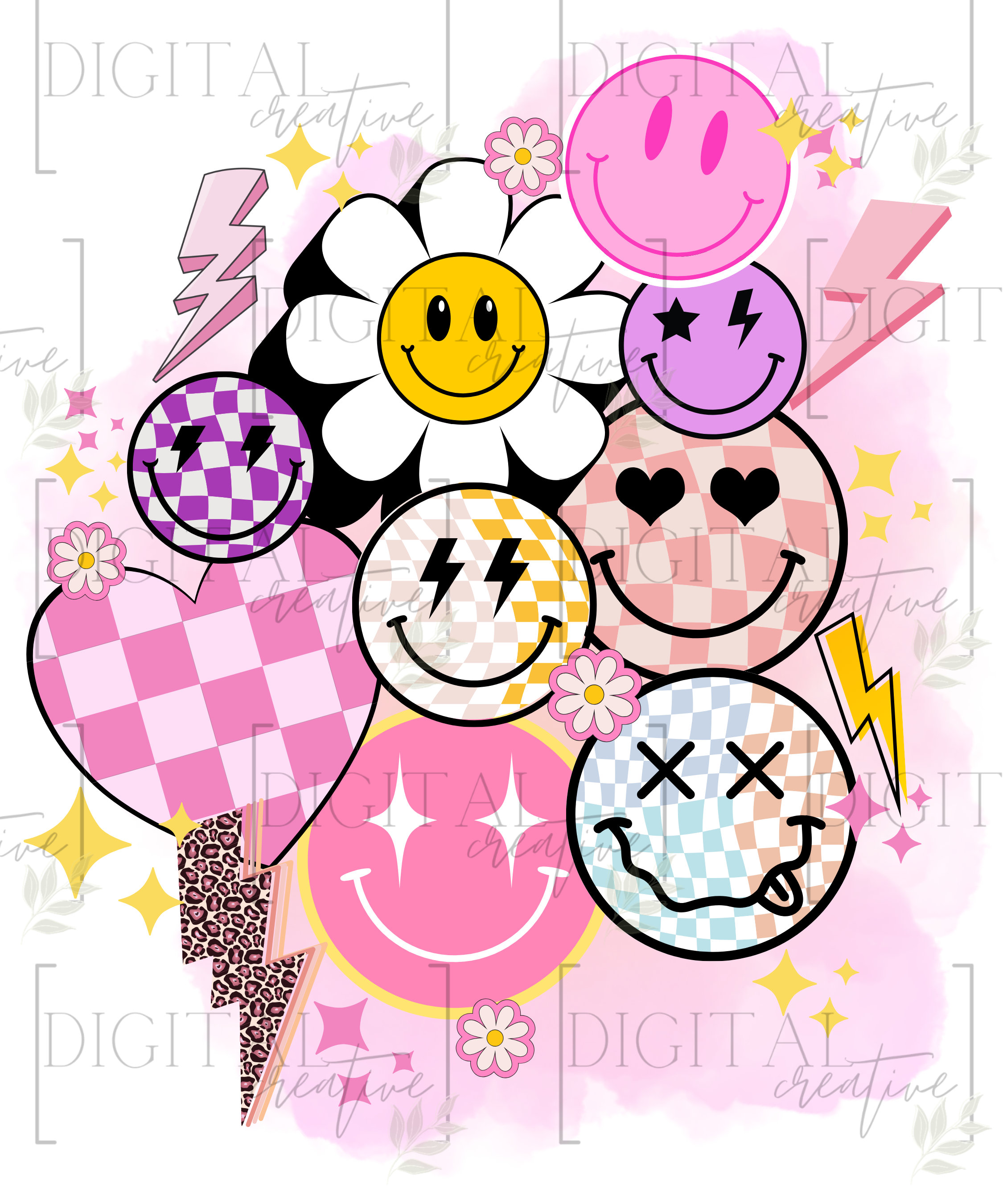 Retro Smiley| Checkered| Lightening PNG | Tiktok| Free |mental Health ...