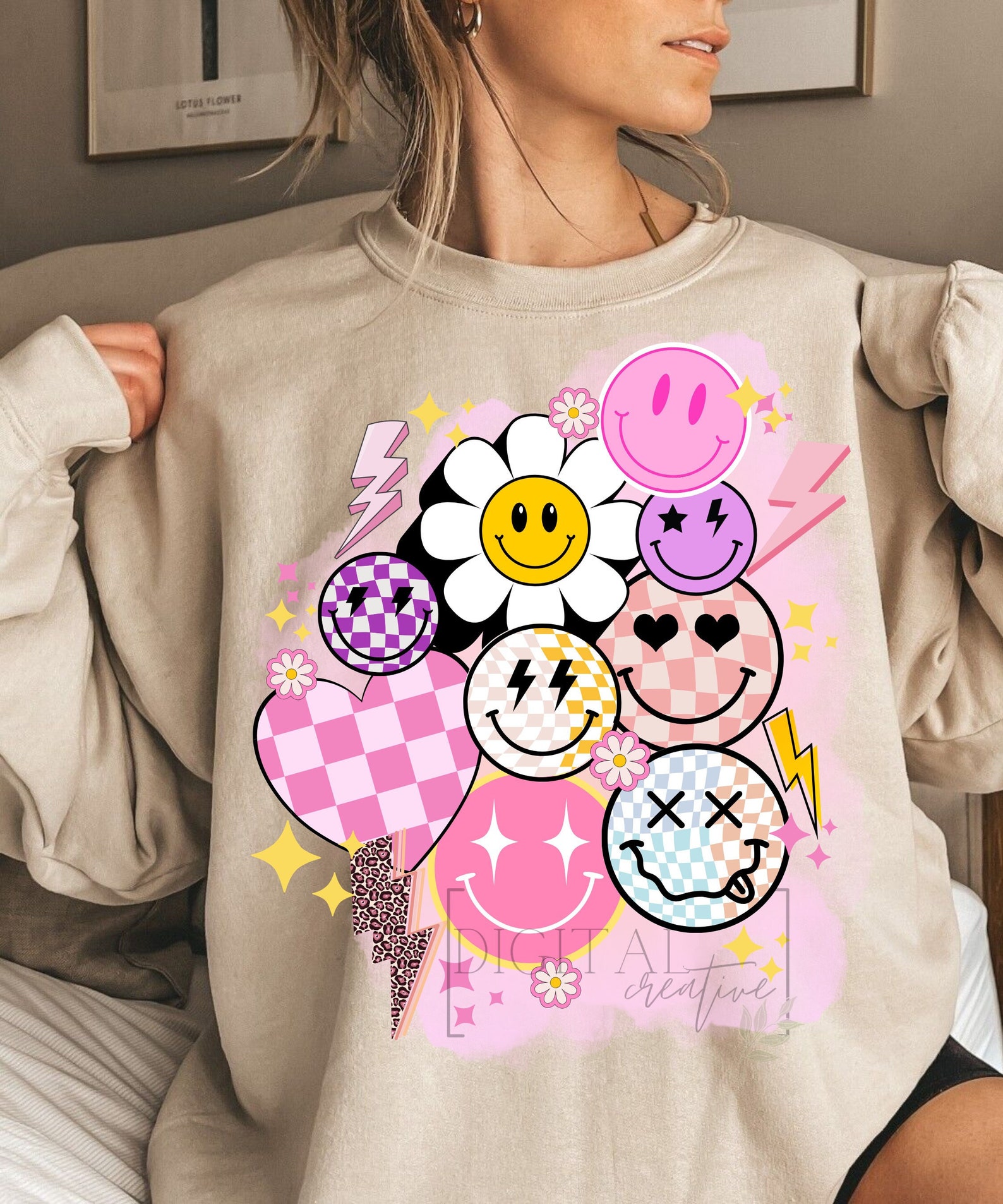 Retro Smiley| Checkered| Lightening PNG | Tiktok| Free |mental Health ...