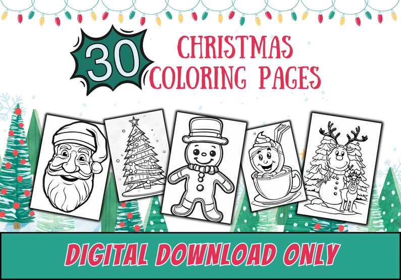Christmas Coloring Pages, Set of 30 Printable Coloring Pages, Instant ...