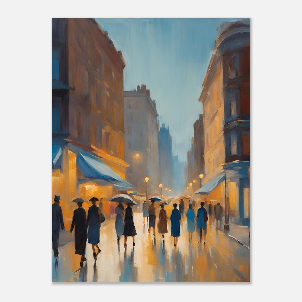 Charming City Street Watercolor Print - Fine Art Poster, Rainy Day ...