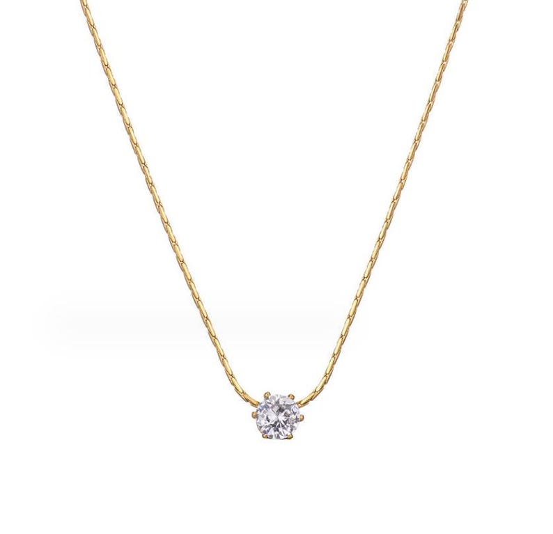 18k Gold Dainty Diamond Necklace, Floating Diamond Solitaire Necklace, Minimalist Jewelry ...