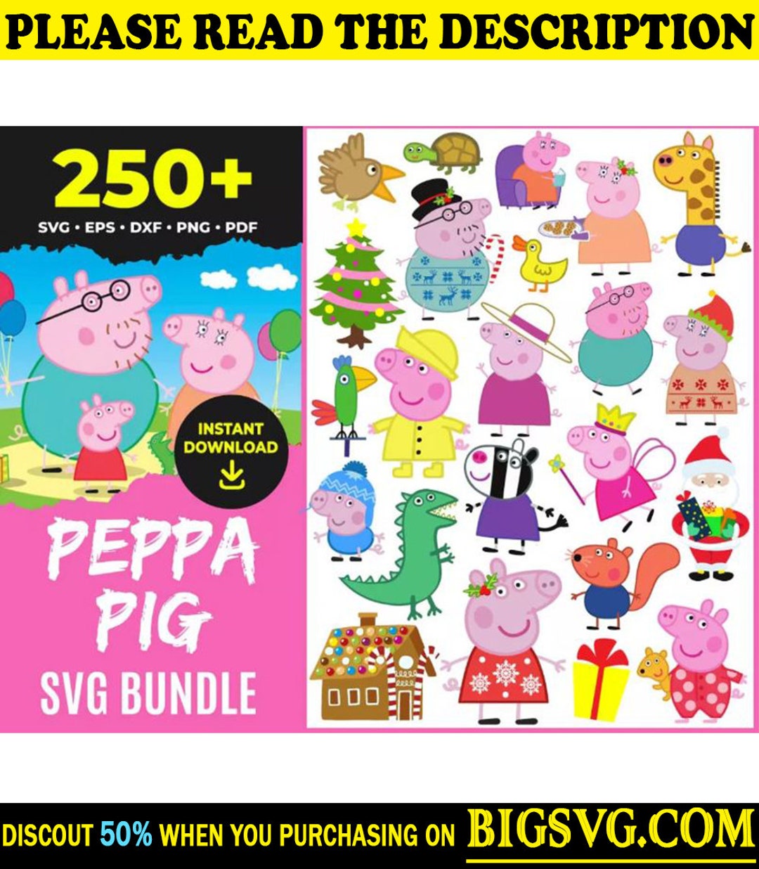 250 Peppa Pig Svg, Bundle Layered SVG, Layered and Instant Downloadable ...
