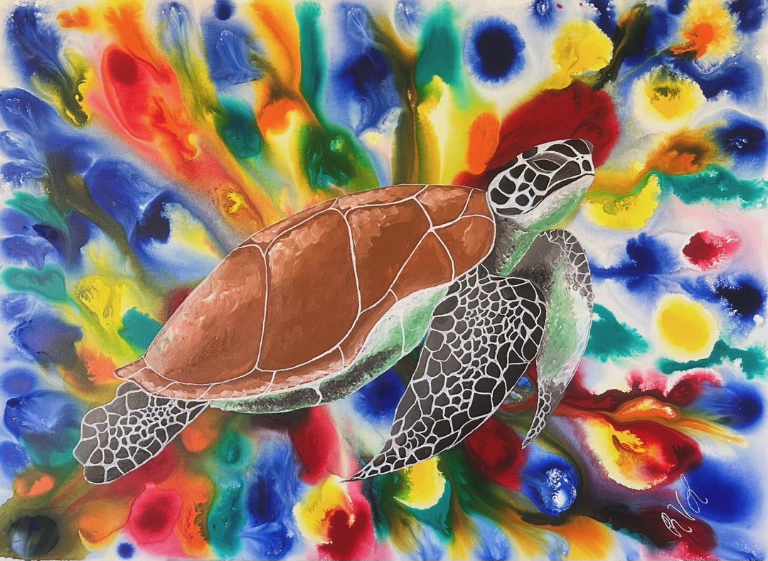 Original Sea Turtle Art, Acrylic Painting, Mixed Media, Abstract ...