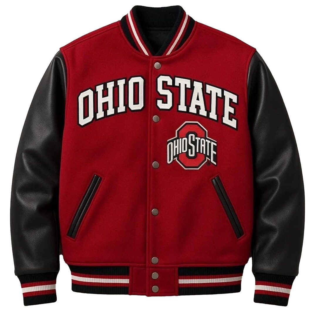 Ohio State Varsity Jacket, Handmade Wool & Leather Letterman - Etsy