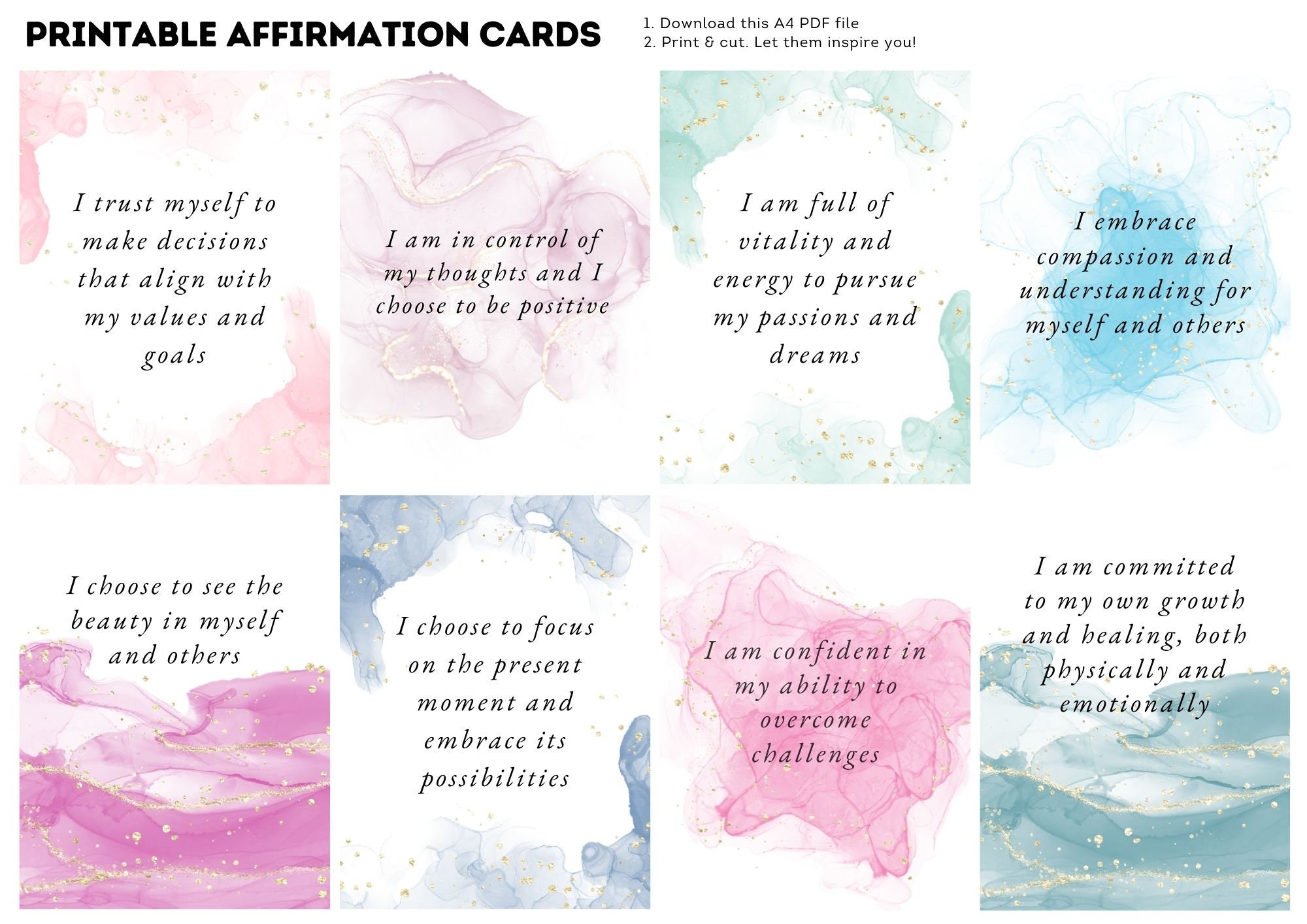 Printable Affirmation Cards, Mental Health Affirmations, Self Care ...