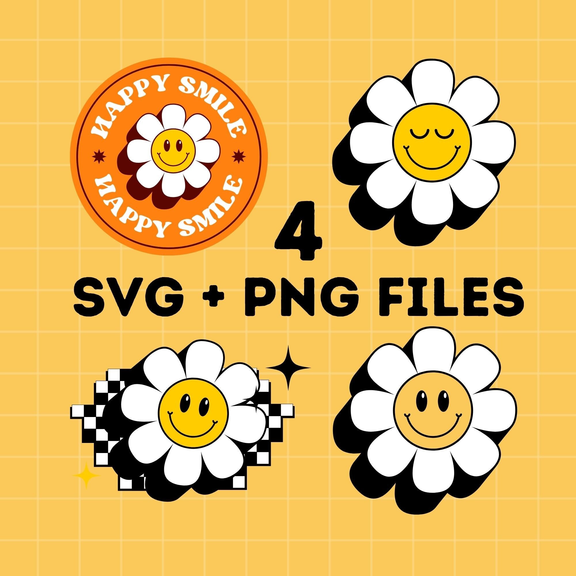 Retro Smiley Svg, Daisy Smiley Svg, Daisy With a Smiley Svg, Flower ...