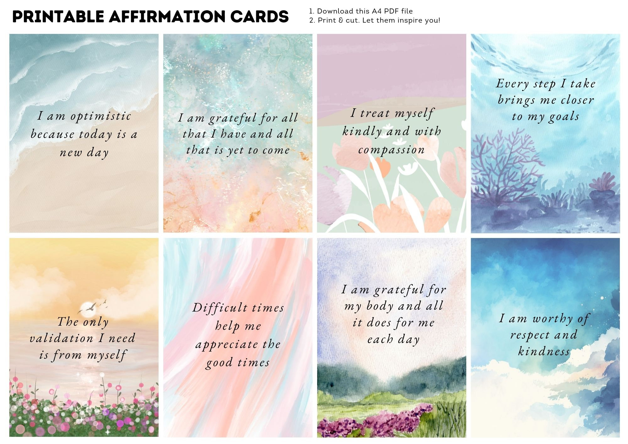 Printable Affirmation Cards, Mental Health Affirmations, Self Care ...