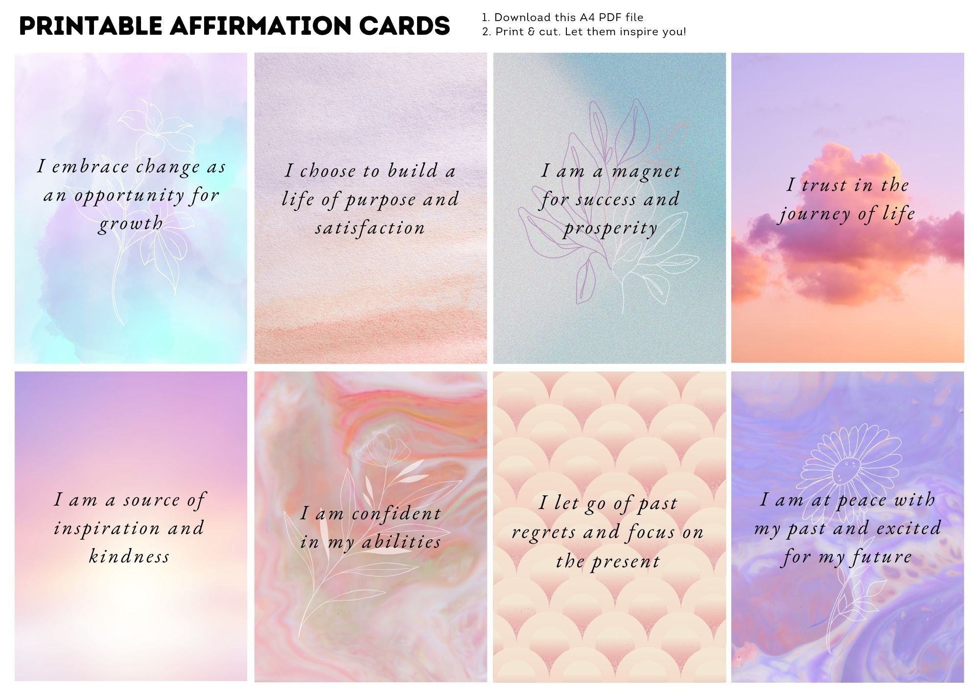 Printable Affirmation Cards, Mental Health Affirmations, Self Care ...