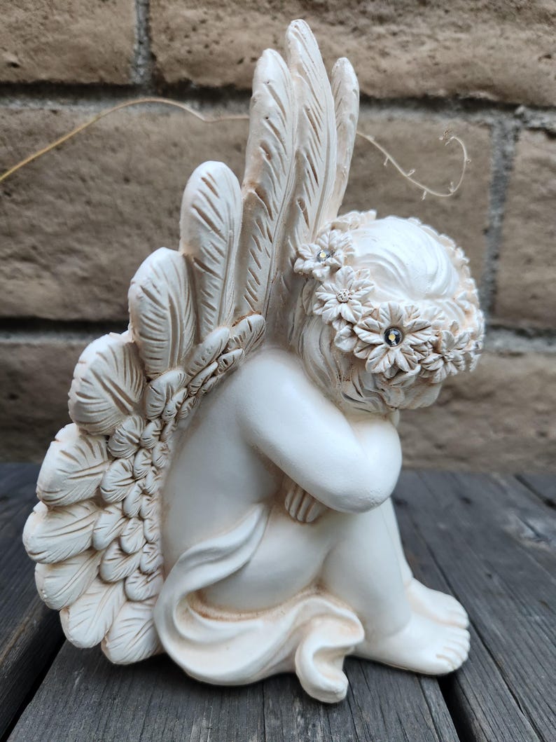 Solar Angel Statue Garden Gift, Cute Napping Spirit Outdoor Sculpture ...