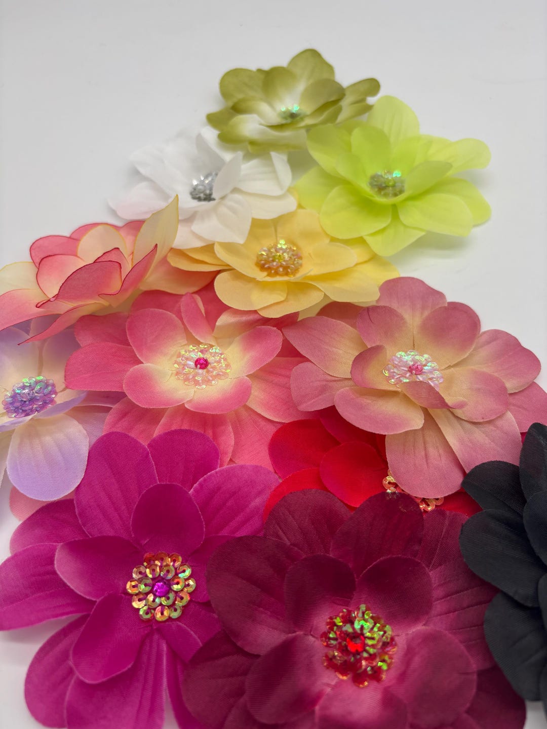 CQRF6, 4" Layers Fabric Flower With Cluster Sequins & Stone Center Set ...
