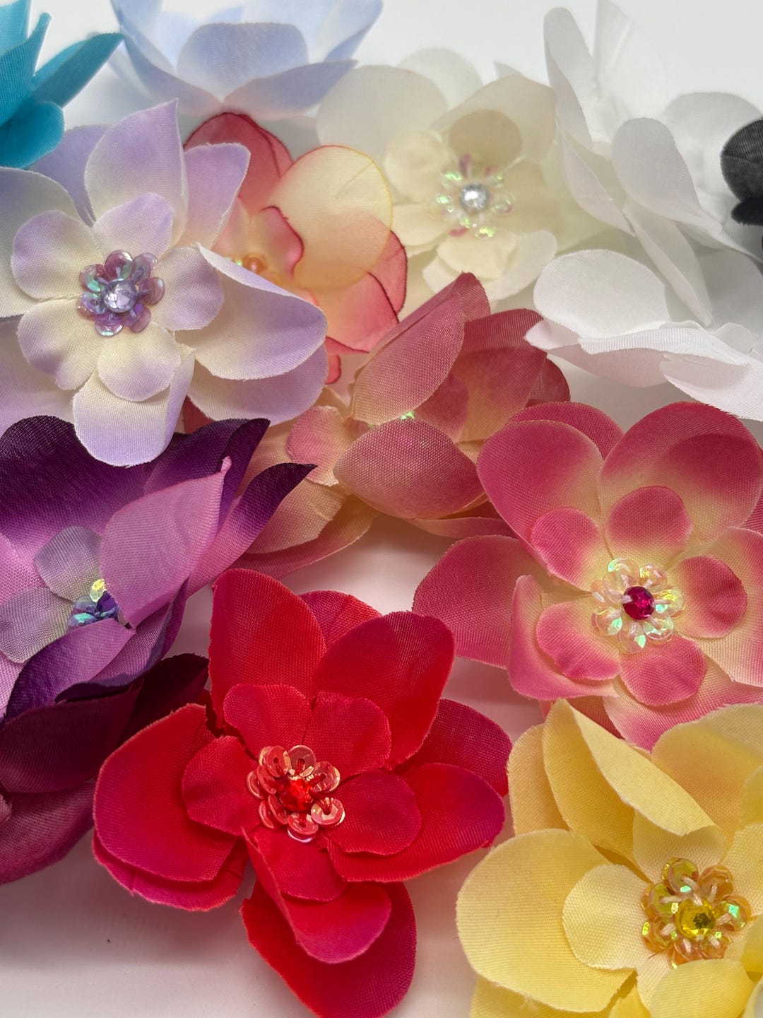 CQRF5, 2.5" Multi Layers Fabric Flower With Cluster Sequins & Stone ...