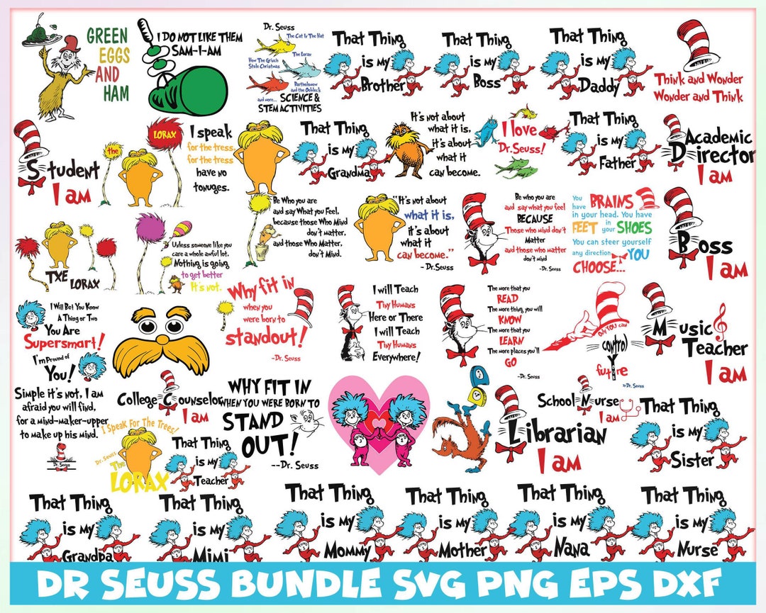 Dr Seuss Bundle, Dr Seuss Hat Svg, Cat in the Hat Svg, Green Eggs and ...