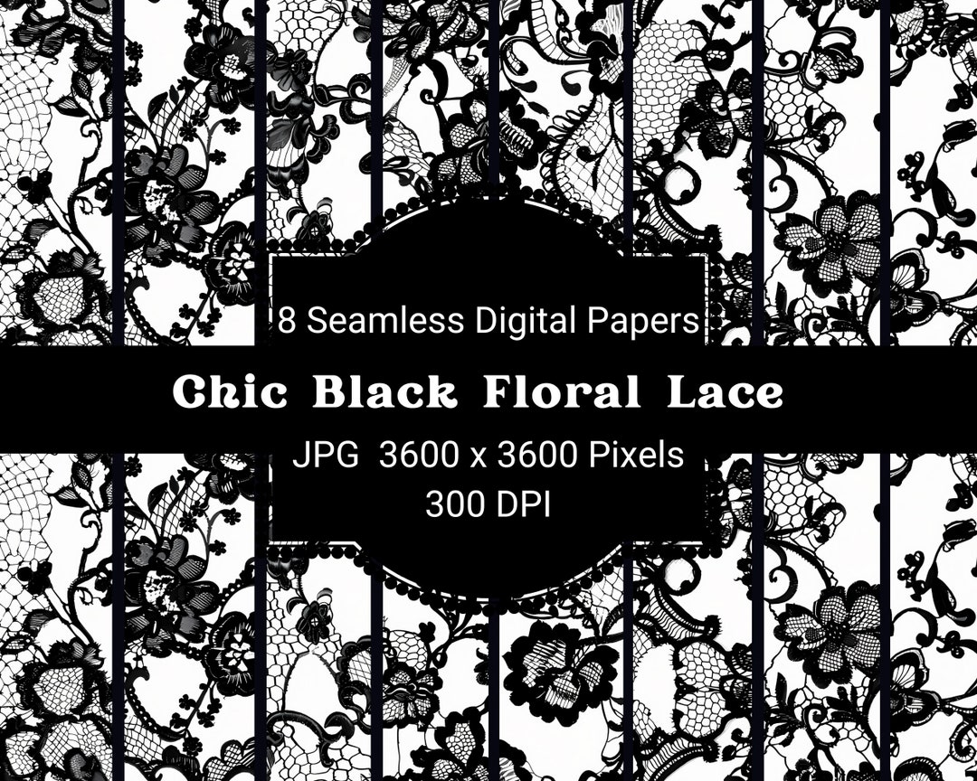 Chic Black Floral Lace Digital Paper | Seamless Pattern | 3600 X 3600 ...