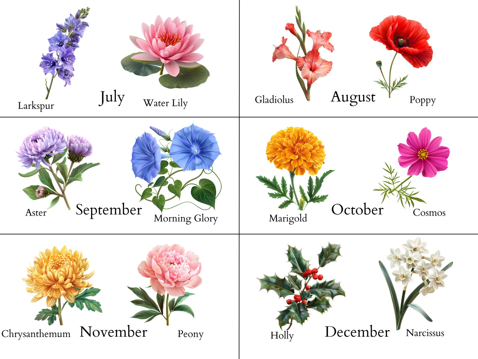 Realistic Birth Month Flowers | 24 Flowers With 12 Filler Flowers ...