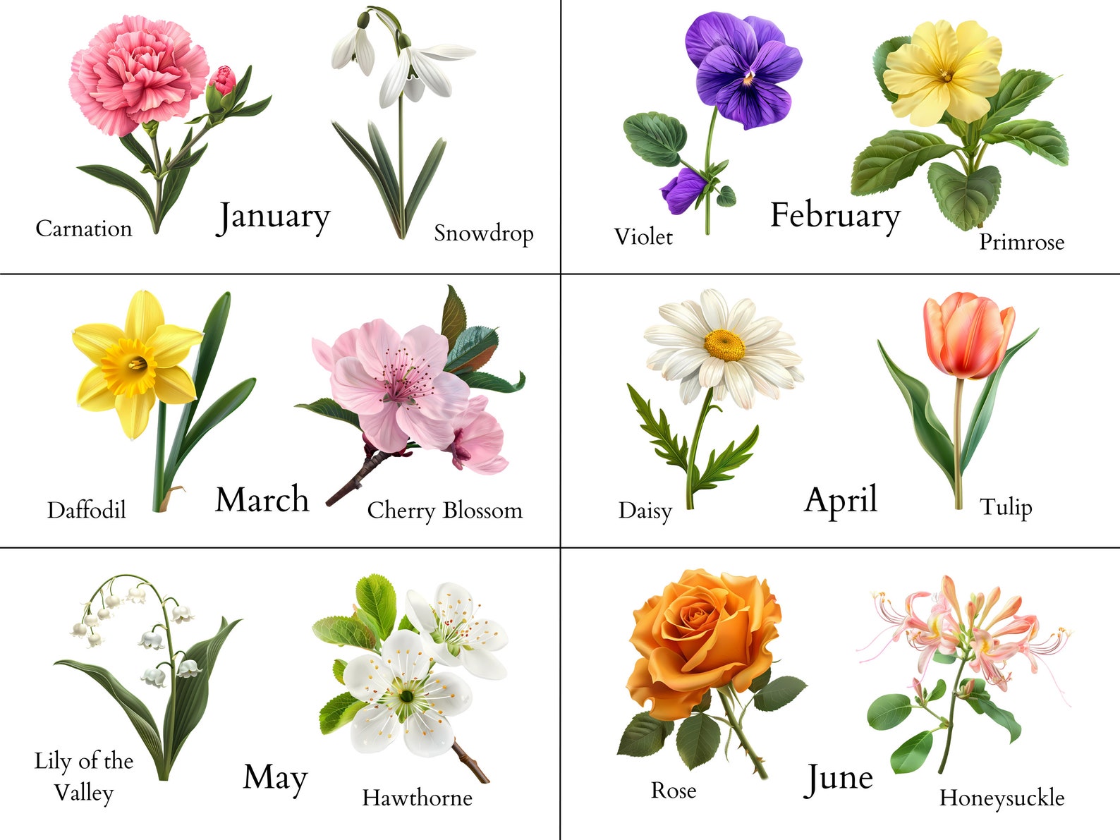 Realistic Birth Month Flowers | 24 Flowers With 12 Filler Flowers ...