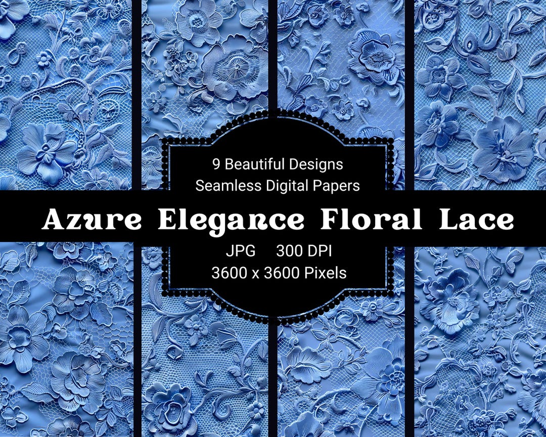 Azure Elegance Lace Digital Papers | 3D Lace | High-resolution 300 DPI ...