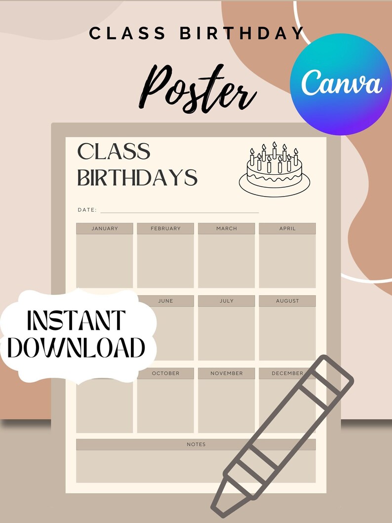 Minimalist Birthday Display Classroom Birthday Bulletin Board Printable ...