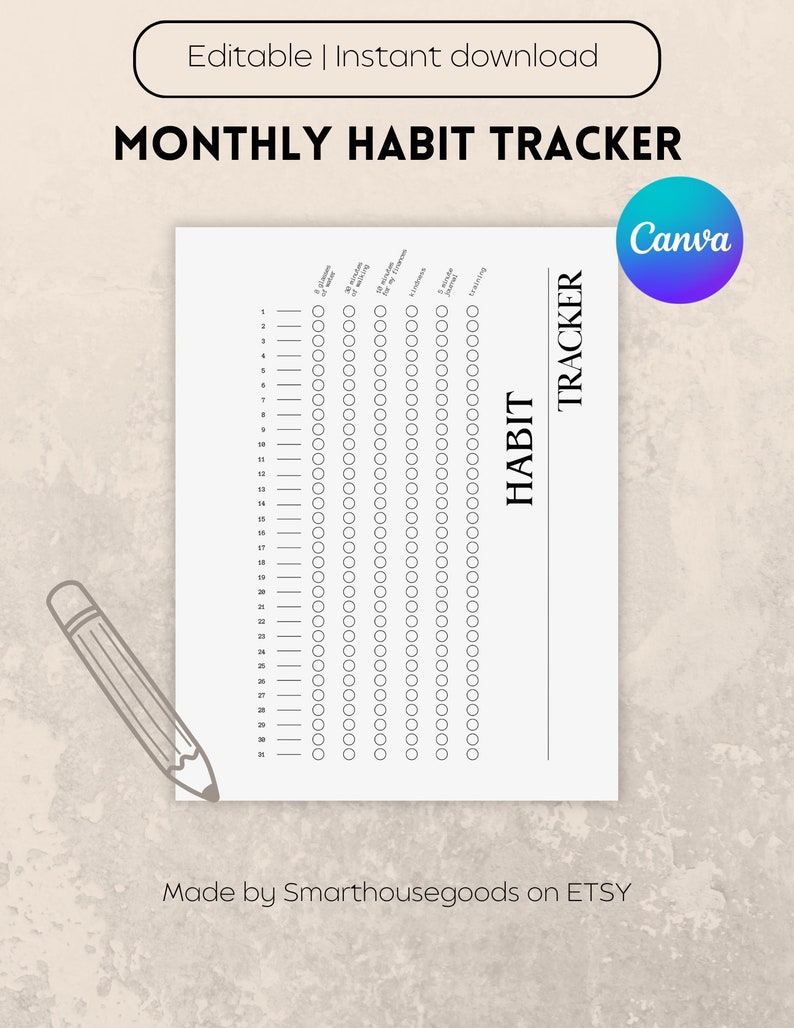 Monthly Habit Tracker Printable Habit Tracker Template Routine Tracker ...
