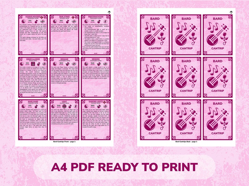 Bard Spell Cards for Dnd Dungeons and Dragons Game Accessories PDF for ...