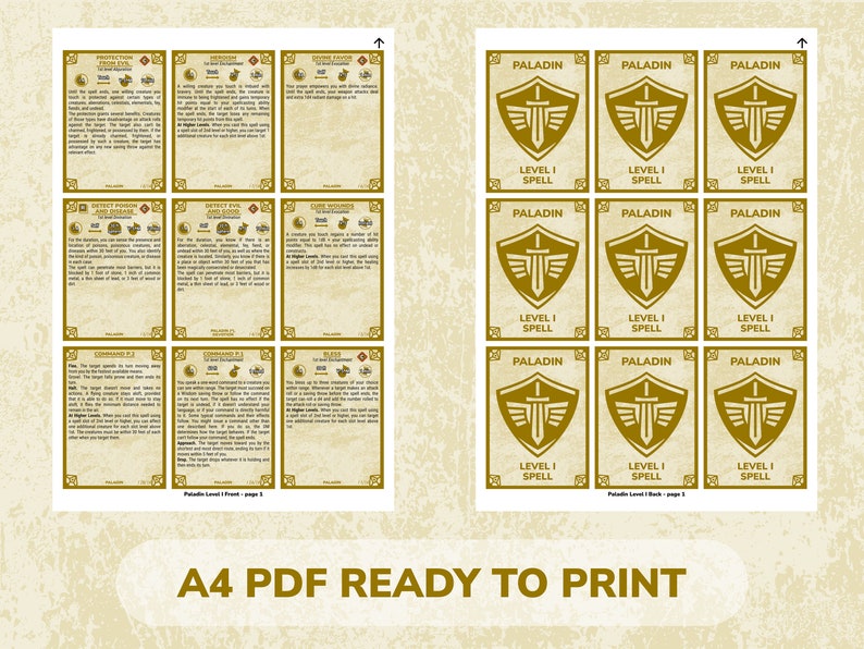 Paladin Spell Cards for Dnd Dungeons and Dragons Game Accessories PDF ...