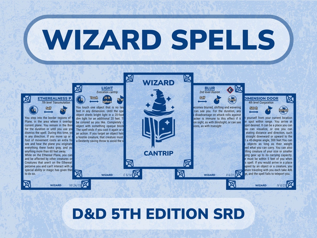 Wizard Spell Cards for Dnd Dungeons and Dragons Game Accessories PDF ...