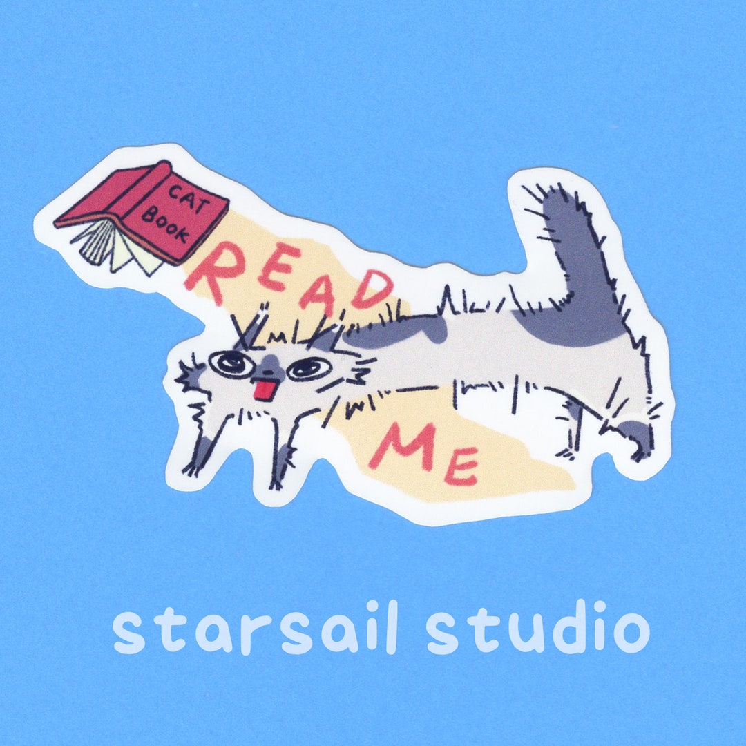 Learning Motivation Cat Sticker Read Me Long Cat Sticker Cute Vinyl ...