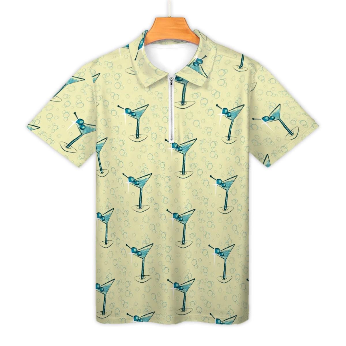 MCM Retro Polo Shirt- Atomic Martini Cocktail Design Slim Fit Zipper ...