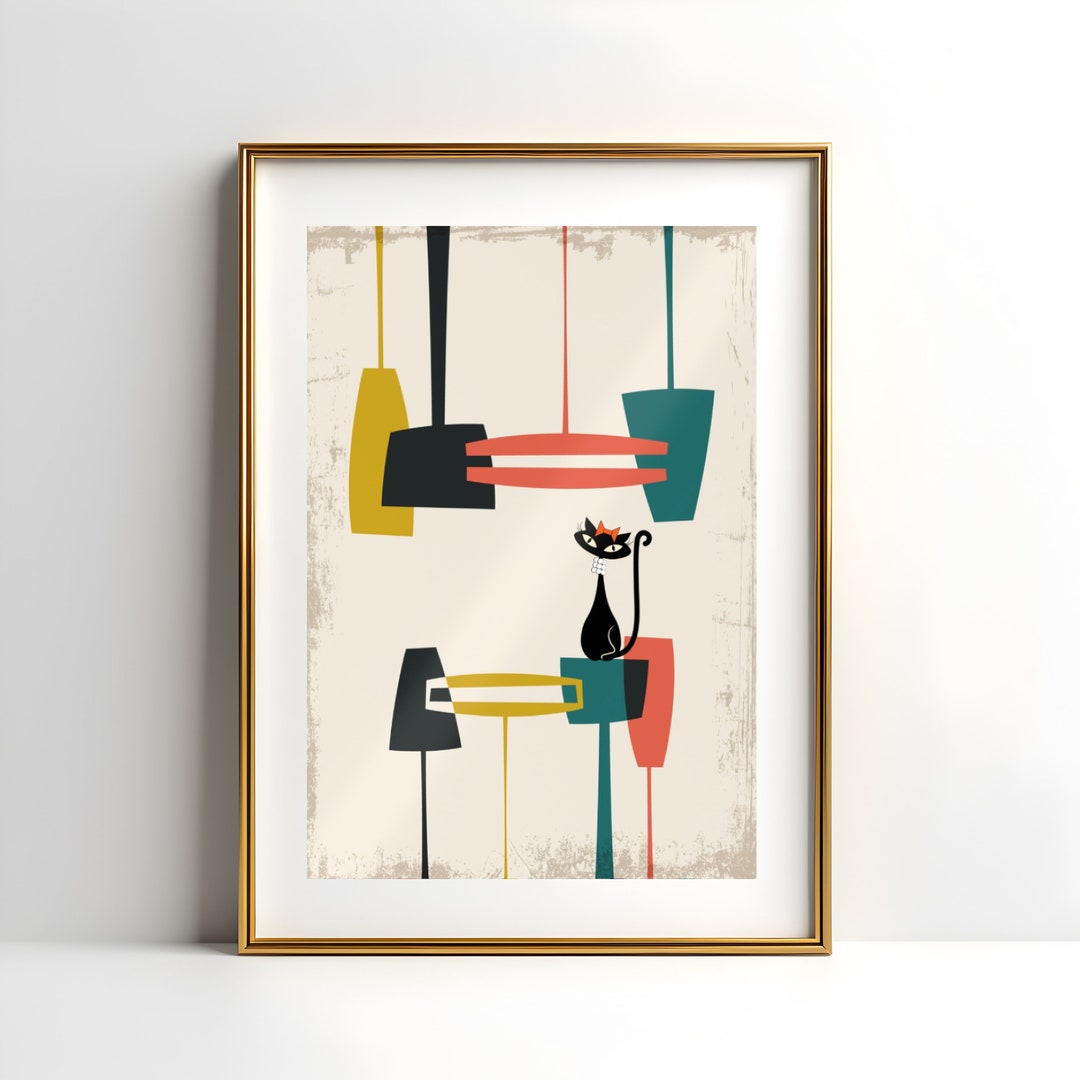 Mid-century Modern Atomic Cat in Pearls Poster - Etsy