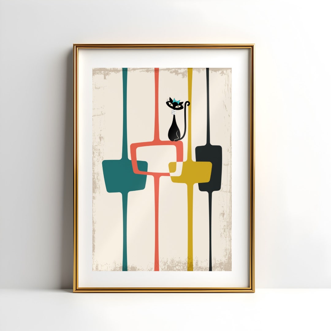 Mid-century Modern Atomic Cat in Pearls Poster - Etsy