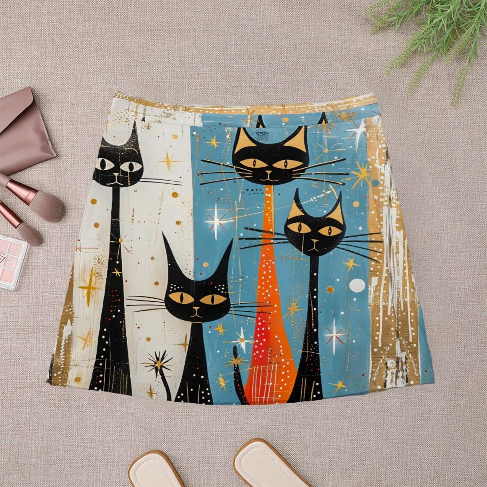 MID MOD MCM Retro Atomic Cats Hippie Mini Skirt - Etsy