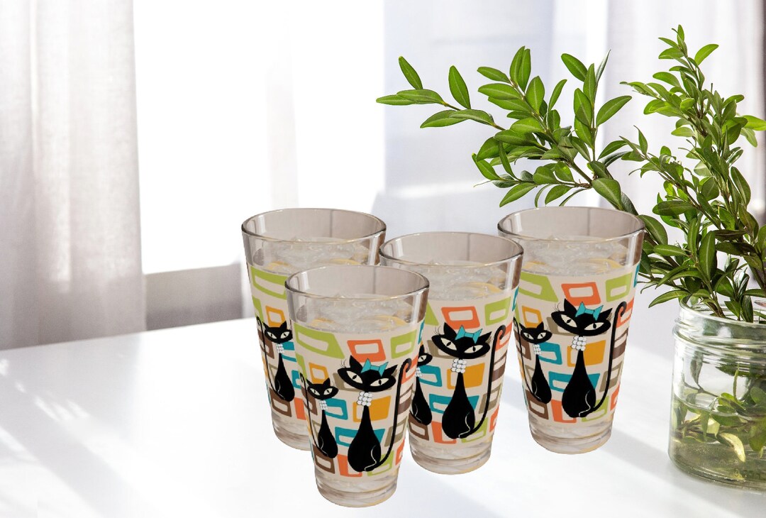 Atomic Cat Glassware Set of 1/2/4, 16 Oz MCM Beer Glass, Sexton Cat ...