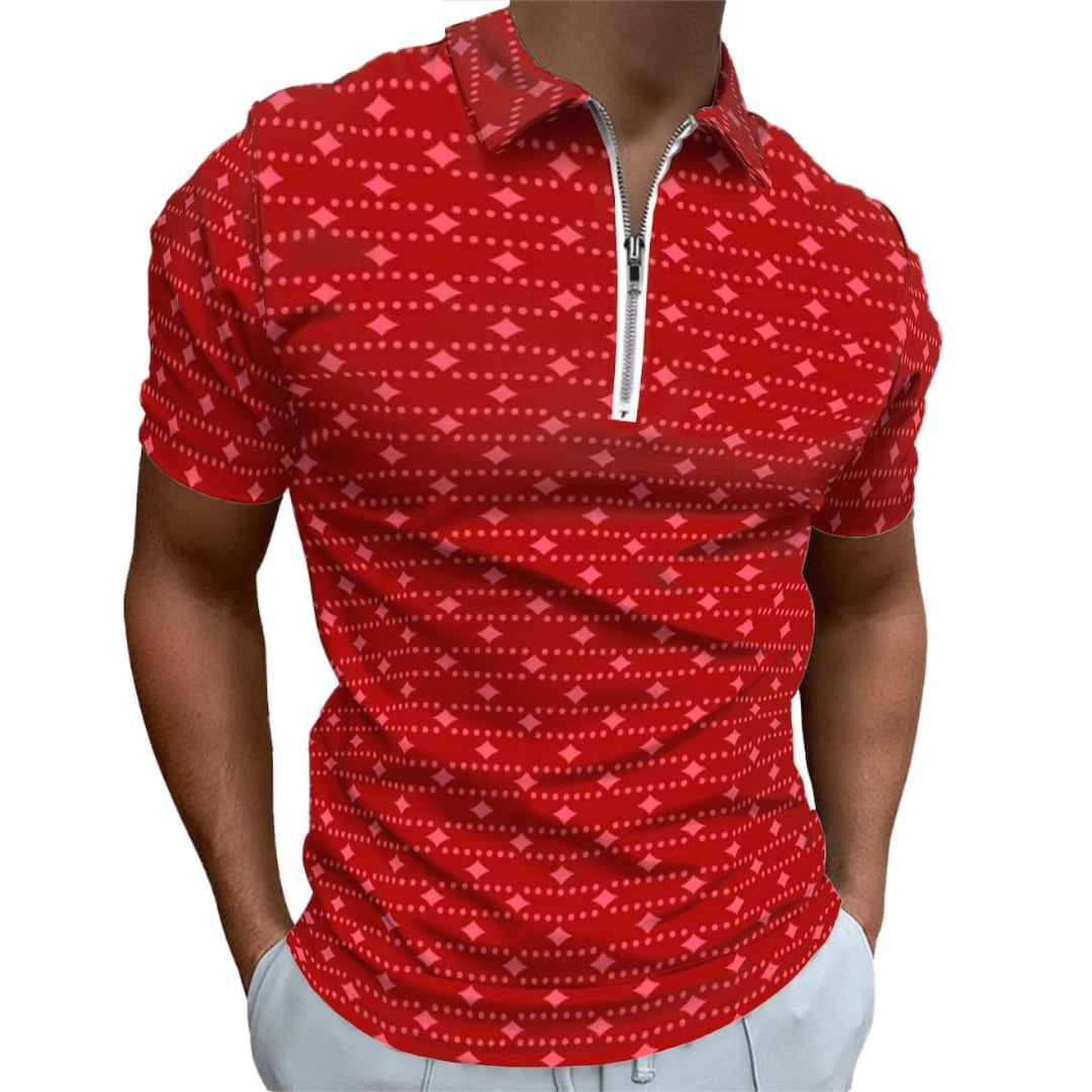 MCM Retro Polo Shirt- Atomic Groovy Design Slim Fit Zipper Polo Shirts ...