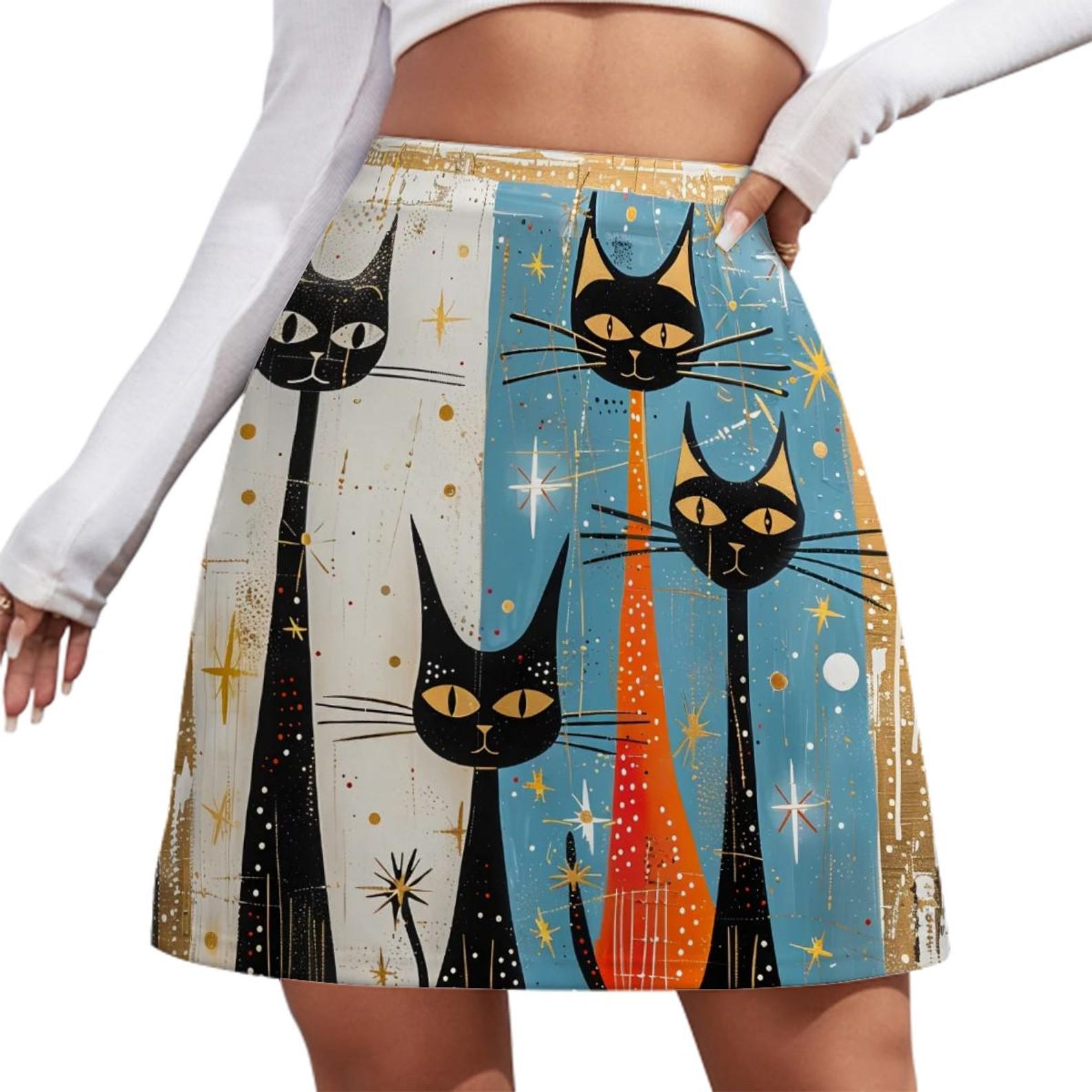 MID MOD MCM Retro Atomic Cats Hippie Mini Skirt - Etsy
