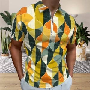 MCM Retro Polo Shirt- Atomic Groovy Design Slim Fit Zipper Polo Shirts ...