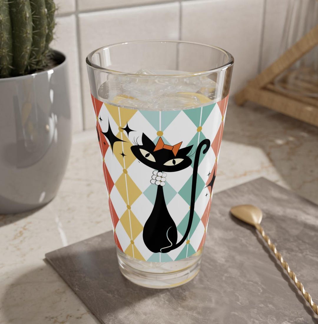 MCM Atomic Cat Glassware 1/2/4 Pc Set- Retro Beer Glasses, Vintage ...