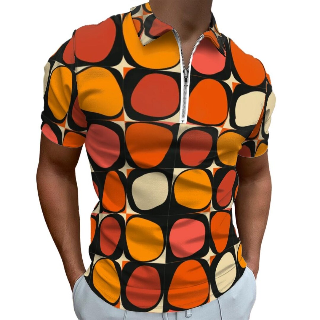 MCM Retro Polo Shirt - Atomic Design Groovy Slim Fit Zipper Polo for ...