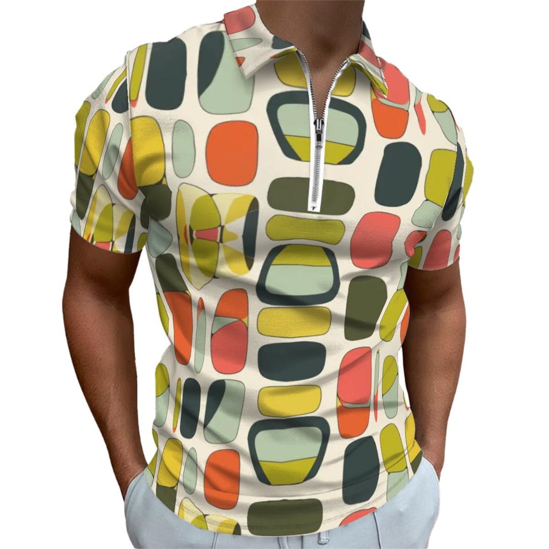 MCM Retro Polo Shirt - Atomic Design Groovy Slim Fit Zipper Polo for ...
