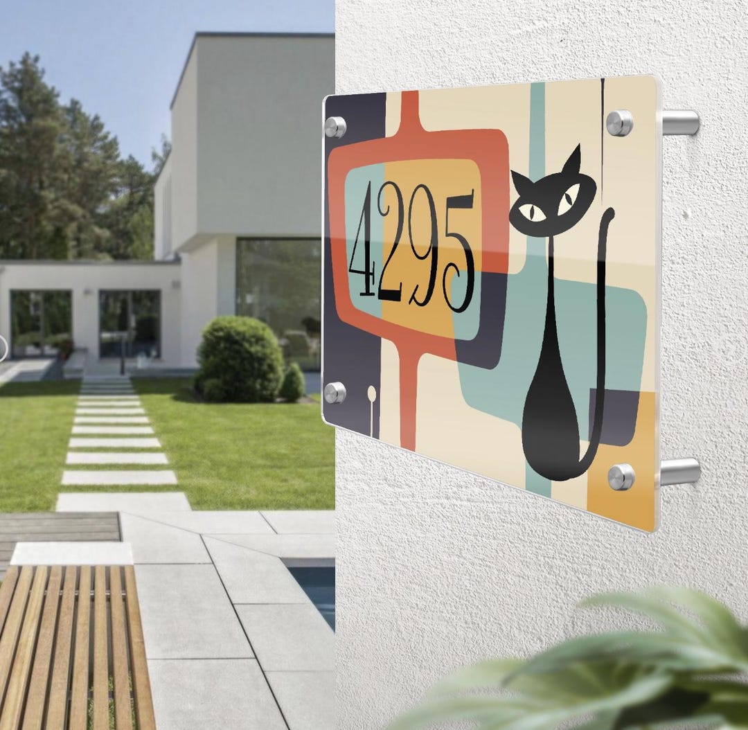 MCM Sexton Cat Address Sign, Personalized Acrylic Number House Sign ...