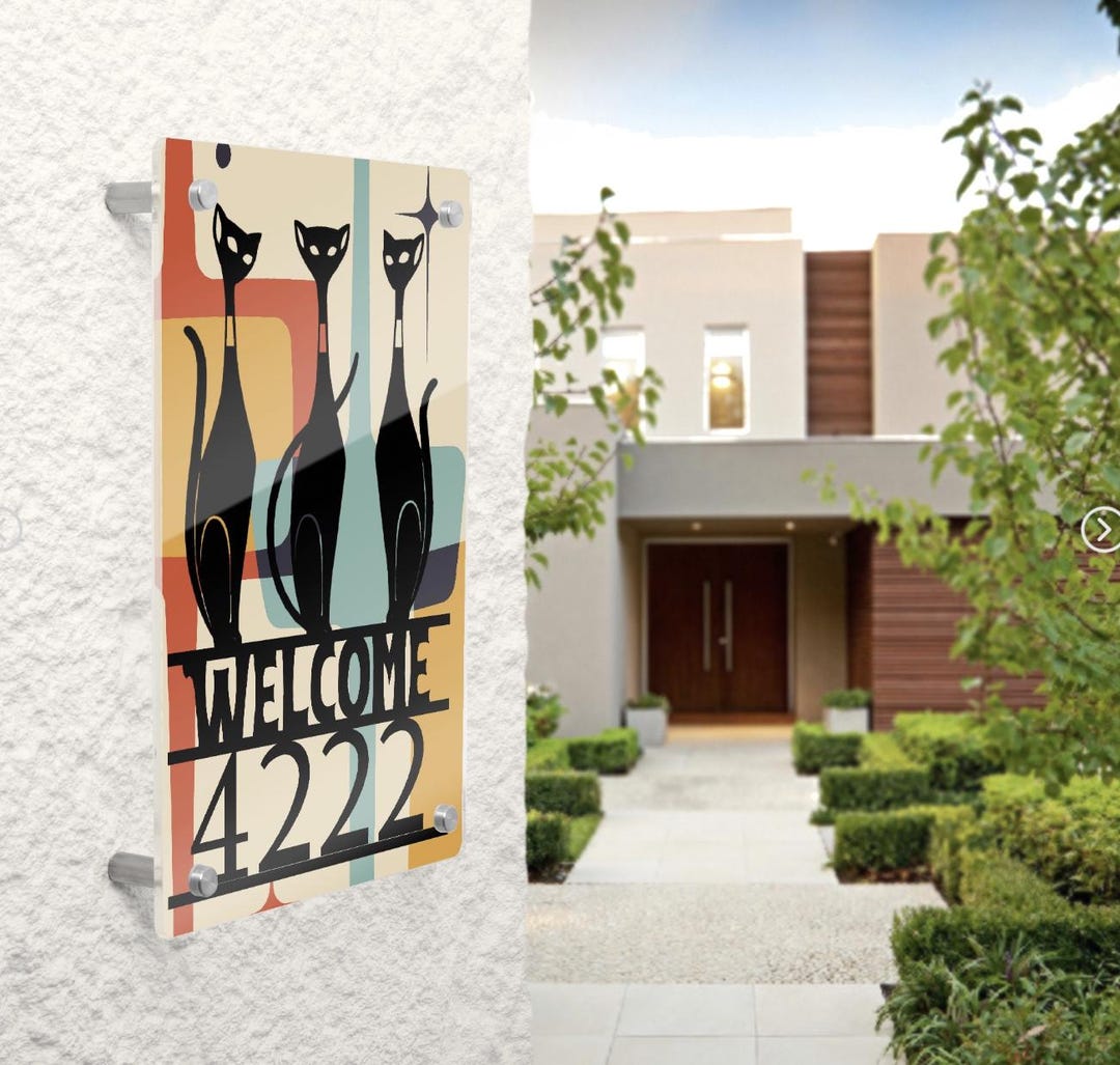 MCM Sexton Cat Address Sign, Personalized Acrylic Number House Sign ...