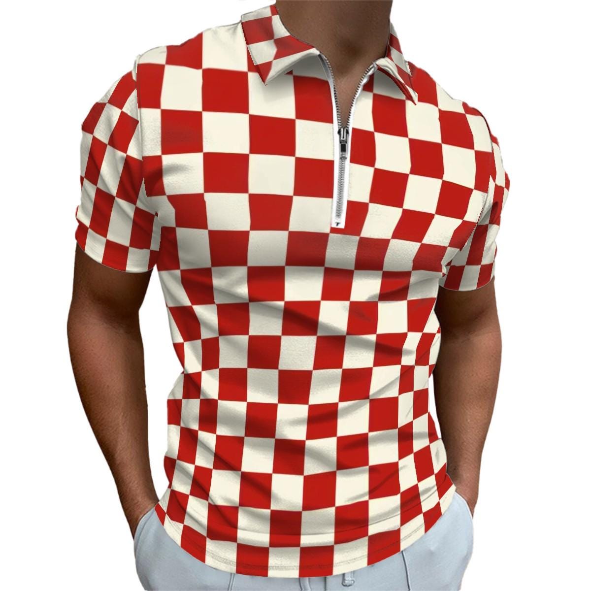 MCM Retro Polo Shirt- Atomic Groovy Design Slim Fit Zipper Polo Shirts ...