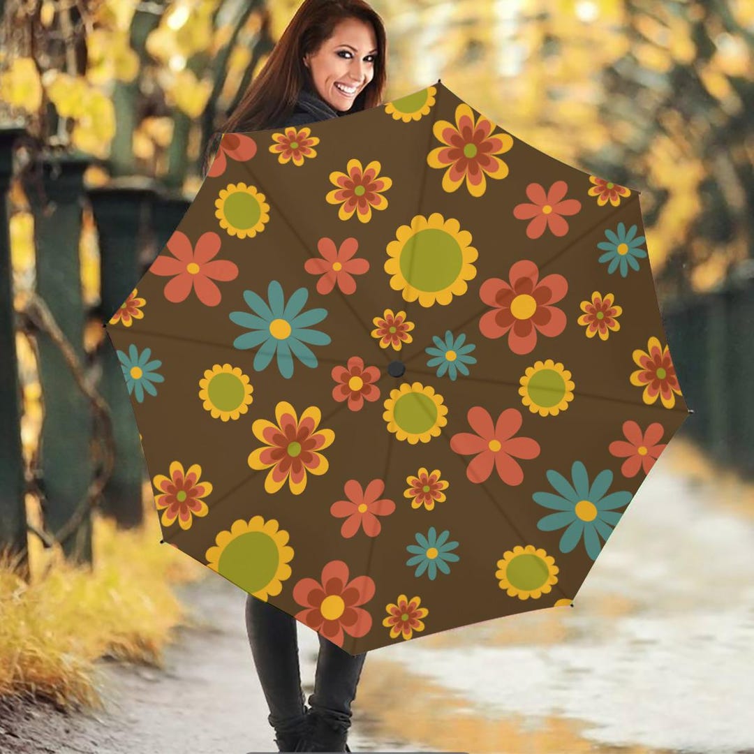 MCM Atomic Flower Power Umbrella, Retro Floral Umbrella, Mid Century ...