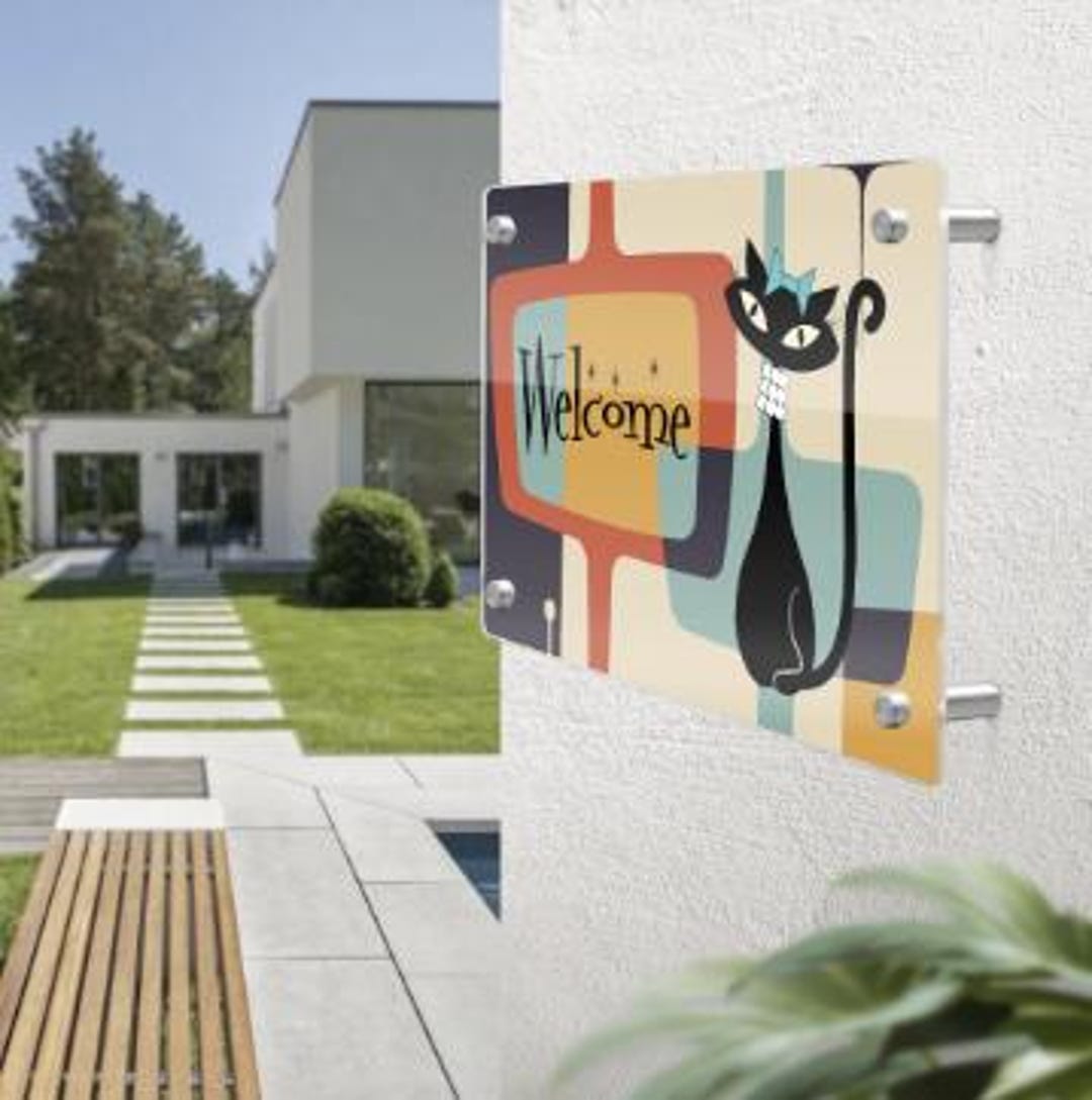 MCM Sexton Cat Address Sign, Personalized Acrylic Welcome House Sign ...