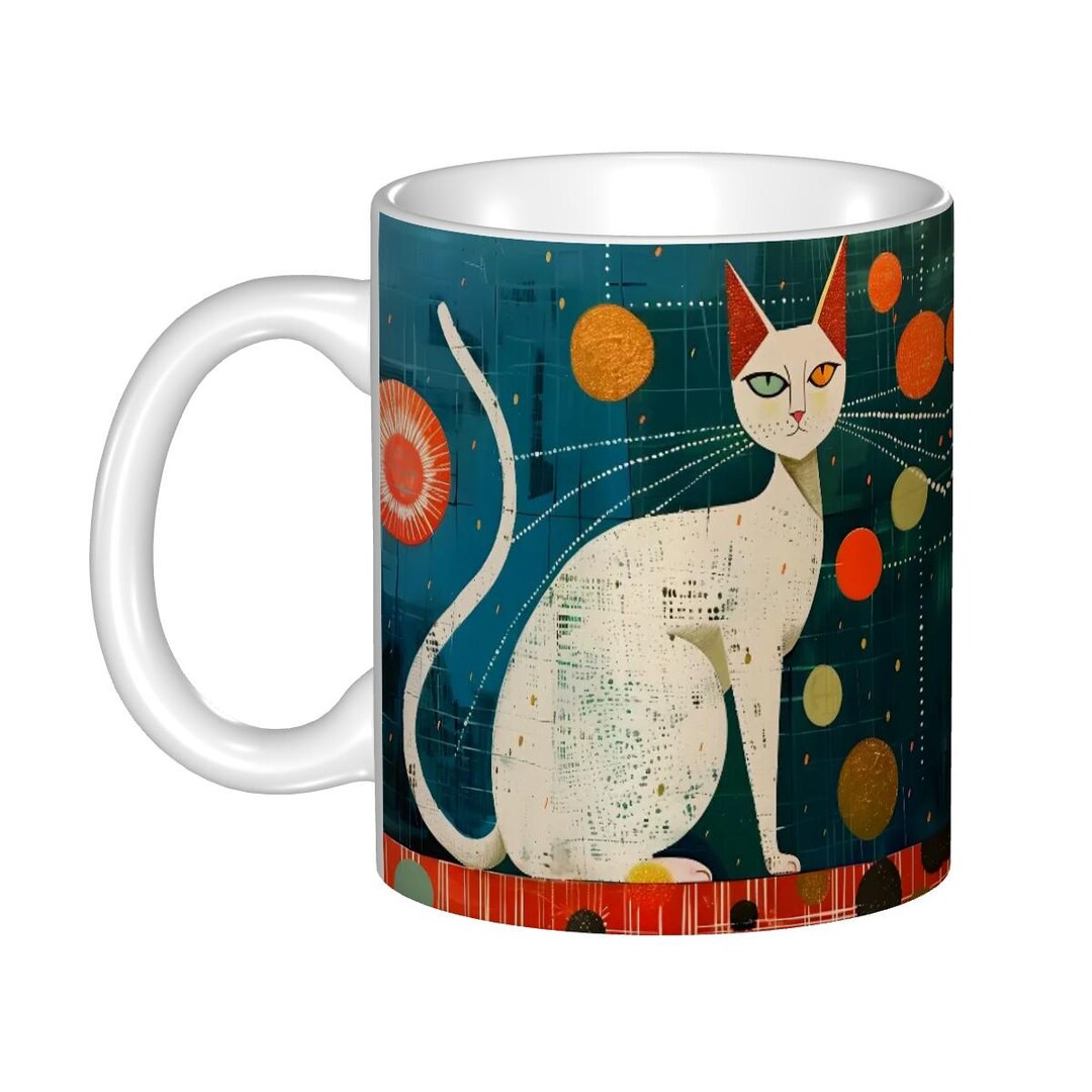 Mid Mod Cat Mug – Retro Atomic Cat Coffee Cup, Mid Century Coffee Lover ...