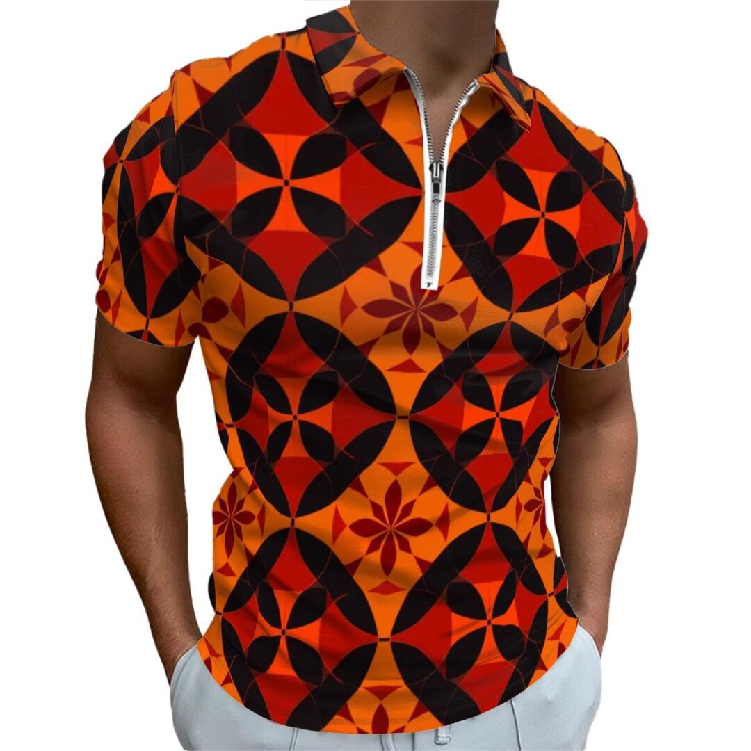 MCM Retro Polo Shirt- Atomic Design Groovy Slim Fit Zipper Polo for Men ...