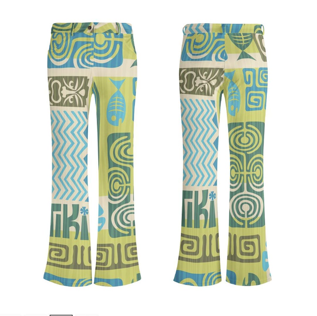 MCM Groovy Retro Tiki Pants- Mid Mod Flair Leg Jean Look Pants - Etsy