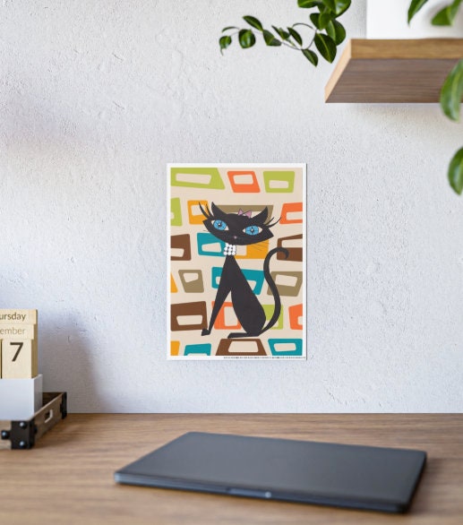 Atomic Cat in Pearls Poster - Etsy